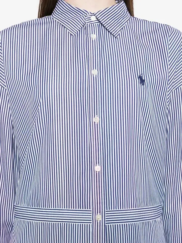 Polo Ralph Lauren Striped Ruffle Midi Shirt Dress - Blue