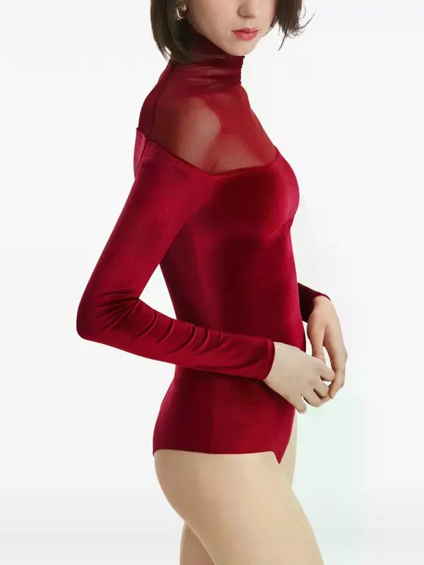 2310 STUDIO Mesh Velvet Bodysuit - Red