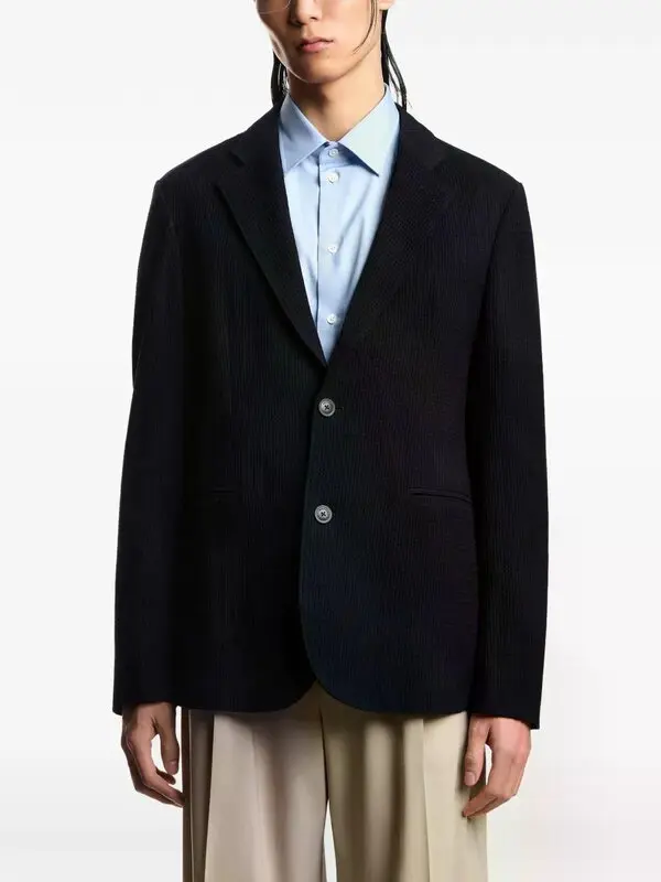 Emporio Armani Single-breasted Seersucker Blazer - Blue