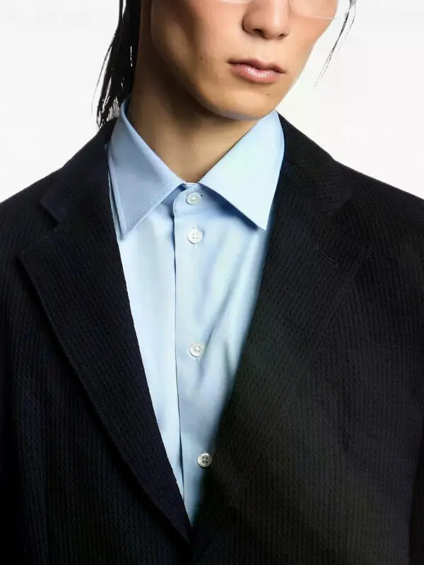 Emporio Armani Single-breasted Seersucker Blazer - Blue