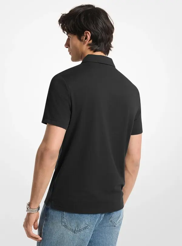 Michael Kors Cotton Blend Piqué Zip-up Polo Shirt In Size By - Black