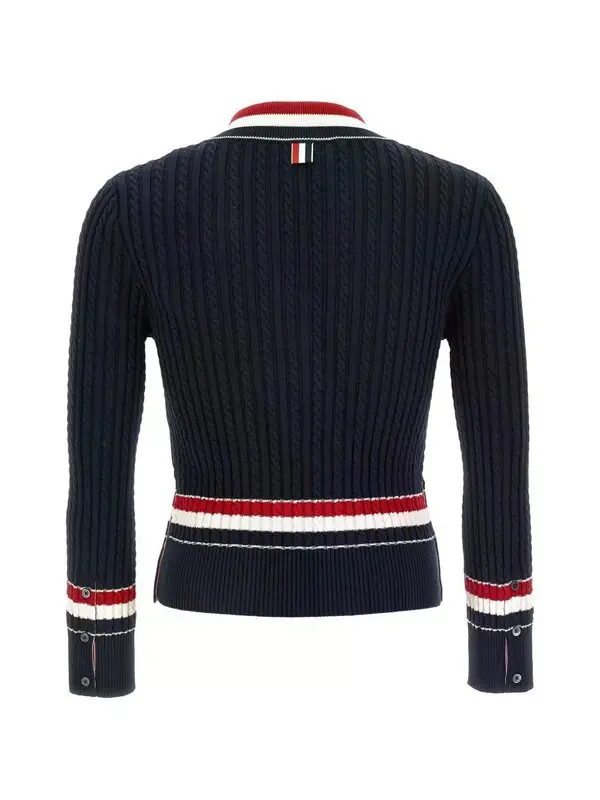 Thom Browne Braid Tape V-neck Cotton Sweater - Blue