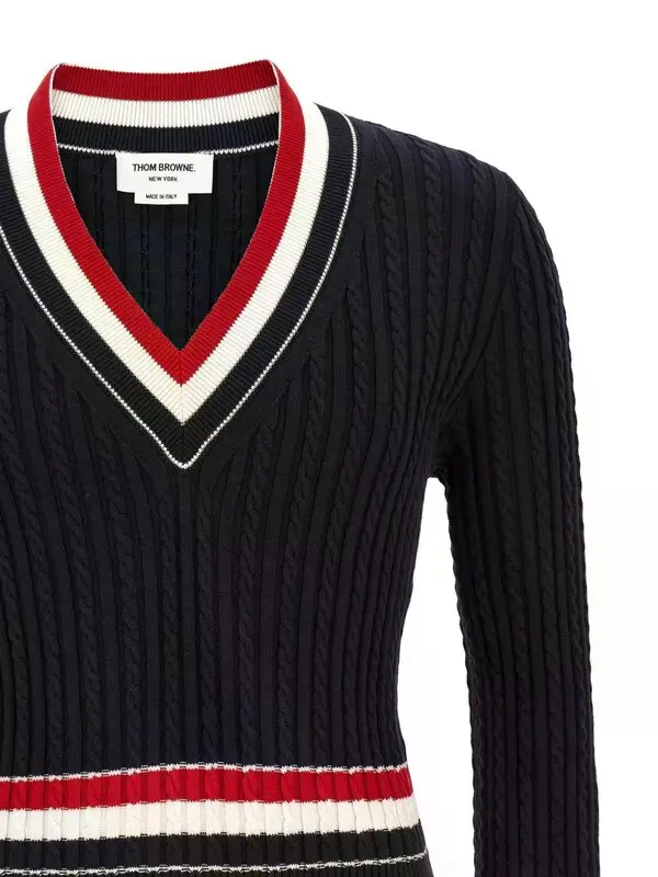 Thom Browne Braid Tape V-neck Cotton Sweater - Blue