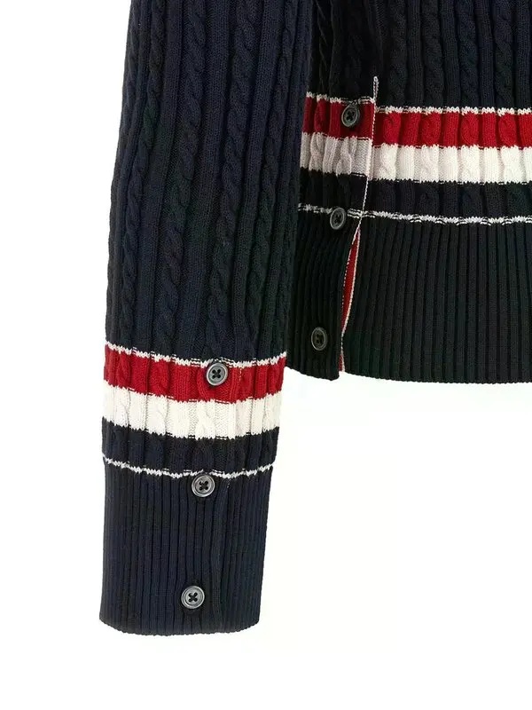 Thom Browne Braid Tape V-neck Cotton Sweater - Blue
