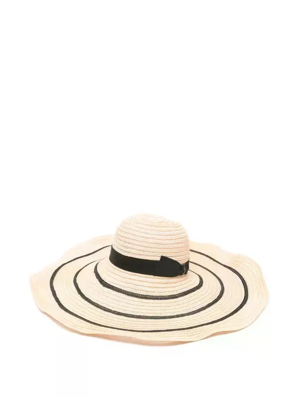 Borsalino Striped Ribbon Wide Brim Hat - Neutrals