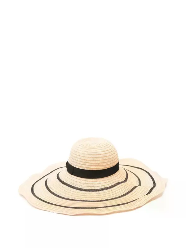 Borsalino Striped Ribbon Wide Brim Hat