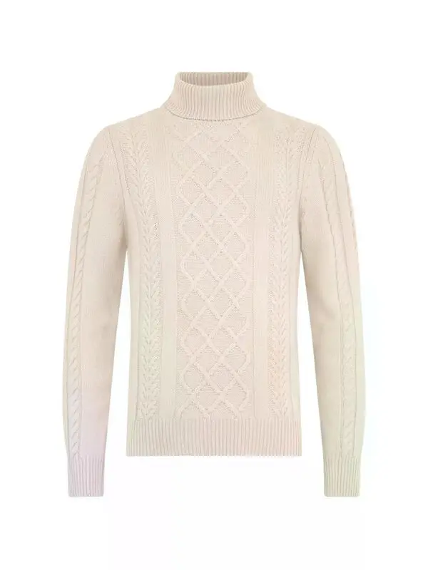 MOORER Cable-knit Turtleneck Sweater - Neutrals