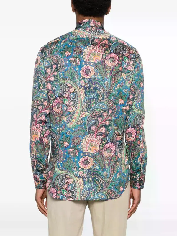 Etro Shirt In Cotton Muslin With Paisley Foliage Motif - Blue