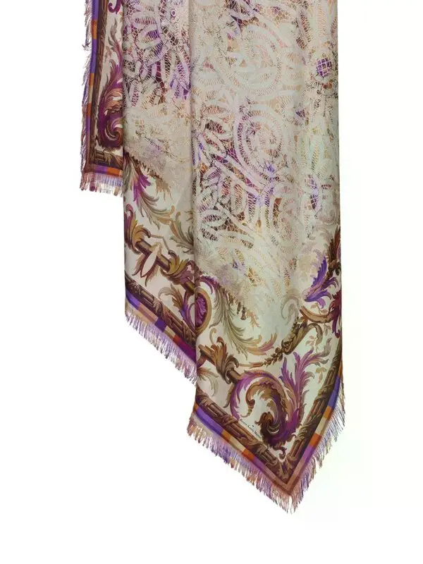 PIERRE-LOUIS MASCIA Aloeuw Baroque-patterned Fringed Silk Scarf