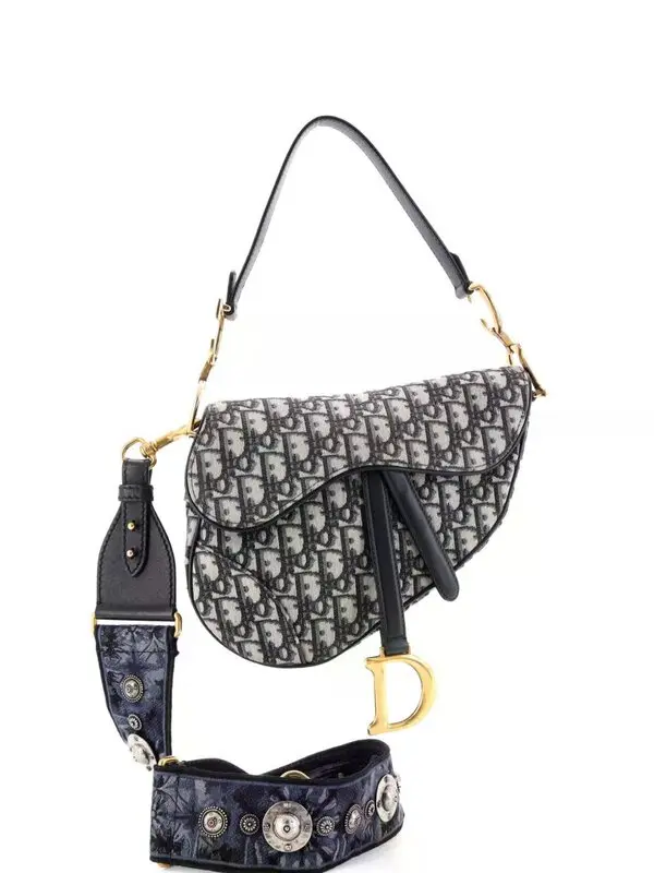 Dior Saddle Handbag With Strap Oblique Canvas Medium Shoulder Bag - Blue