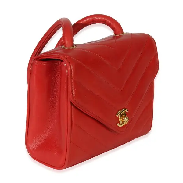 Chanel Vintage 24k Chevron Lambskin Cc Square Flap Bag
