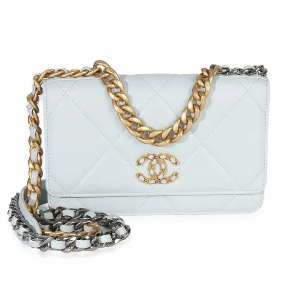 Chanel Pale Quilted Lambskin 19 Wallet On Chain - Blue