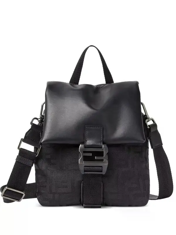Fendi Flux Buckle Ff-motif Shoulder Bag - Black