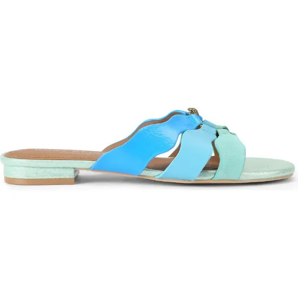 Kurt Geiger Sun Wave Leather Slide Sandal - Open Blue