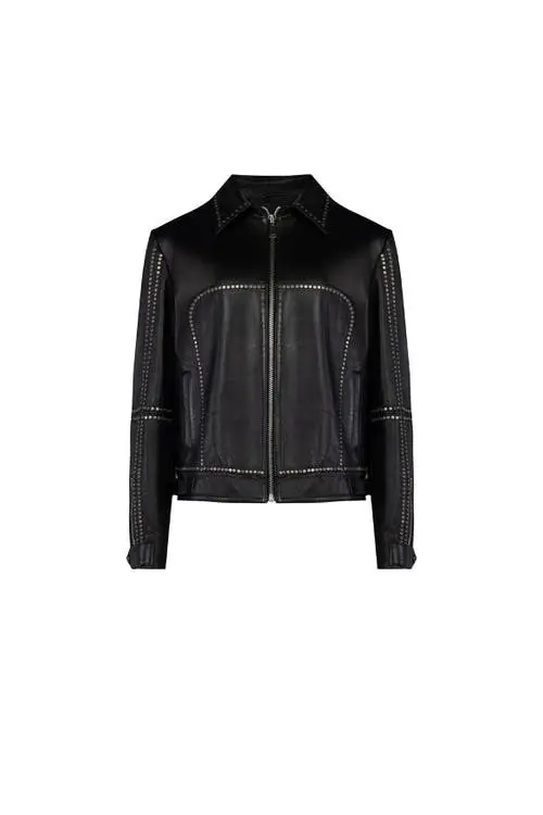 PCFG Leather Studded Biker Jacket - Black