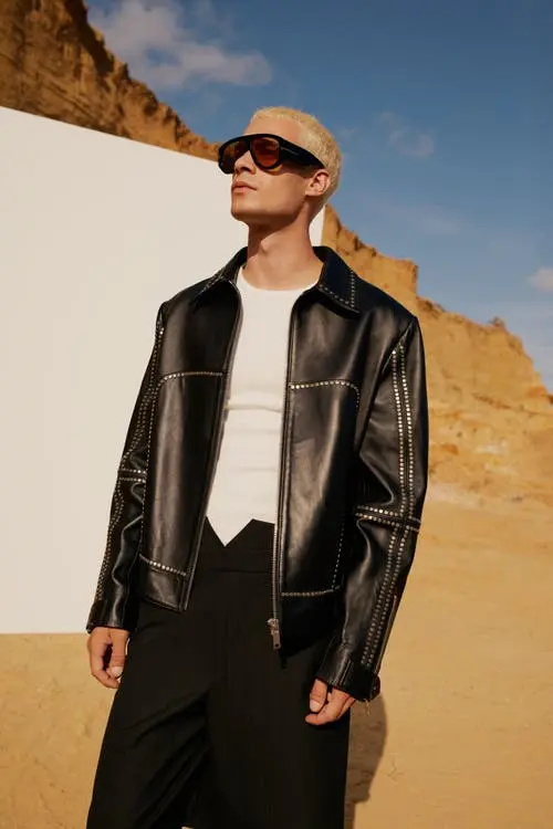 PCFG Leather Studded Biker Jacket