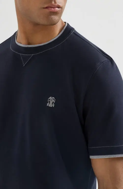 Brunello Cucinelli T-shirt With Faux-layering - Blue