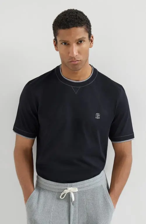 Brunello Cucinelli T-shirt With Faux-layering - Blue