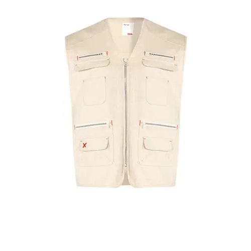 PCFG Linen Blend Vest With Pockets - Beige