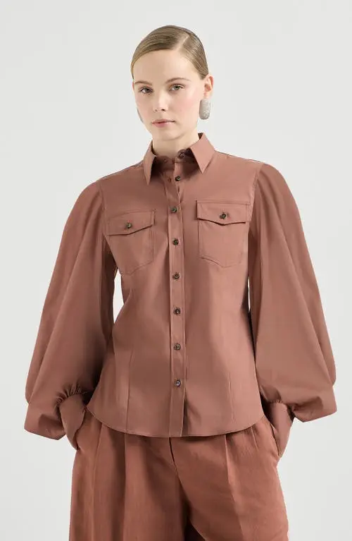 Brunello Cucinelli Stretch Poplin Shirt With Monili - Red