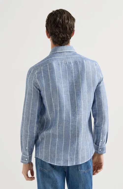 Brunello Cucinelli Striped Twill Shirt - Denim