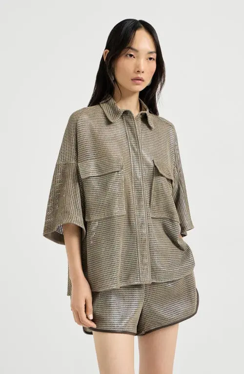 Brunello Cucinelli Leather Net Shirt - Khaki