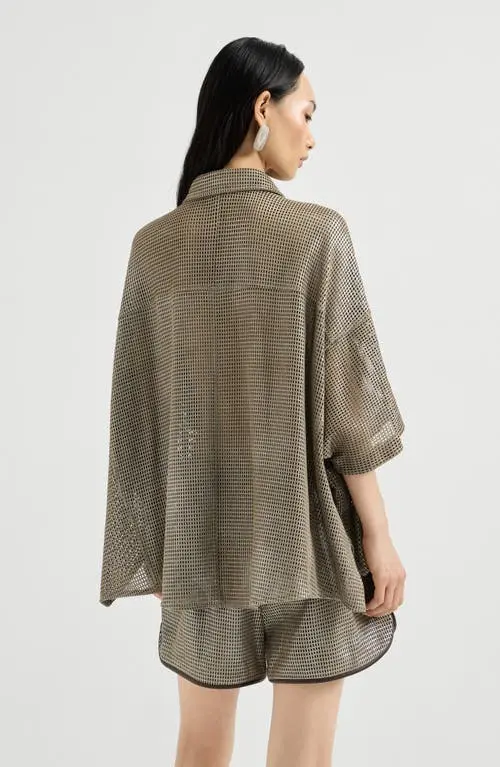 Brunello Cucinelli Leather Net Shirt - Khaki