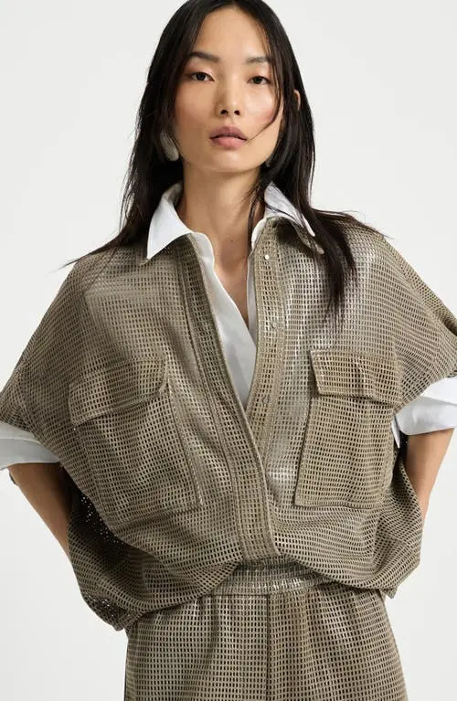 Brunello Cucinelli Leather Net Shirt - Khaki