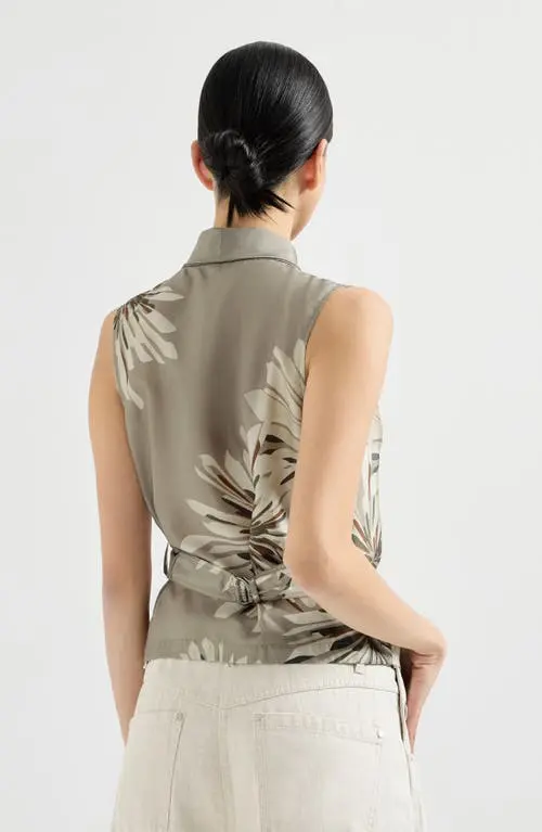 Brunello Cucinelli Bloom Print Pongee Vest - Khaki
