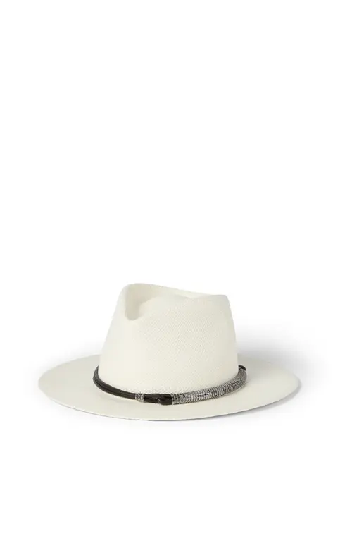 Brunello Cucinelli Straw Fedora Hat - White