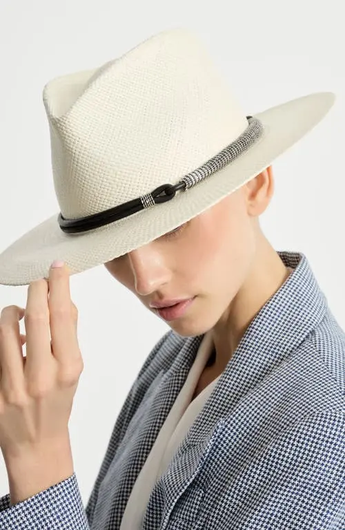 Brunello Cucinelli Straw Fedora Hat - White
