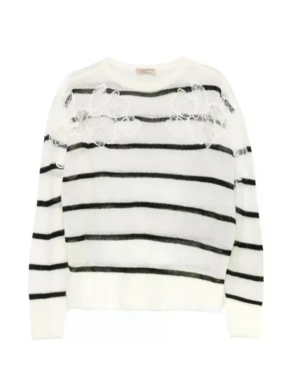 TWINSET Lace-embellished Striped Sweater - White
