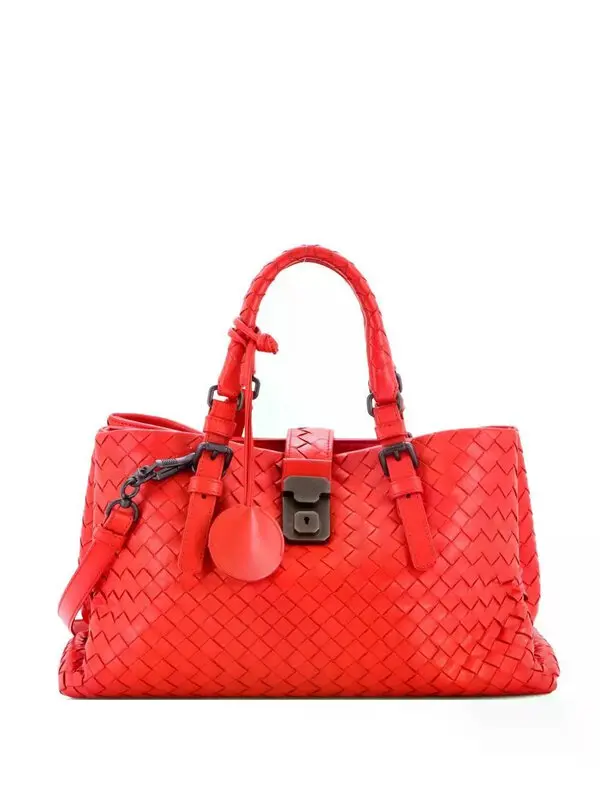 Bottega Veneta Roma Intrecciato Nappa Small Tote Bag - Red