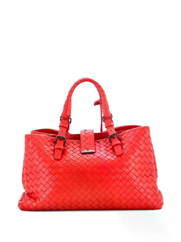 Bottega Veneta Roma Intrecciato Nappa Small Tote Bag - Red