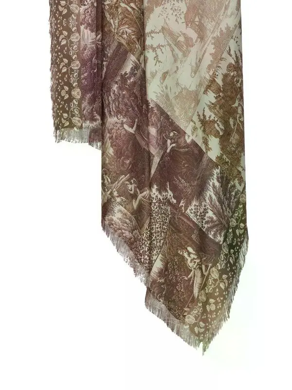 PIERRE-LOUIS MASCIA Aloeuw Printed Fringed Shawl Scarf - Brown