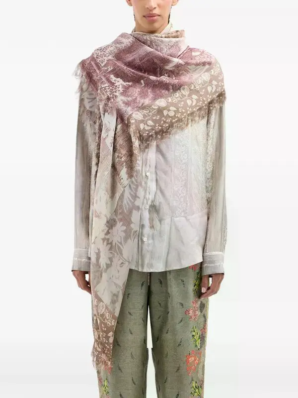 PIERRE-LOUIS MASCIA Aloeuw Printed Fringed Shawl Scarf - Brown