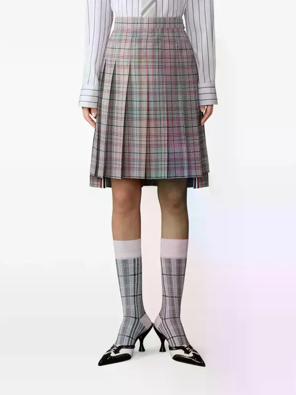 Thom Browne Plaid Wool Pleated Skirt - Grey