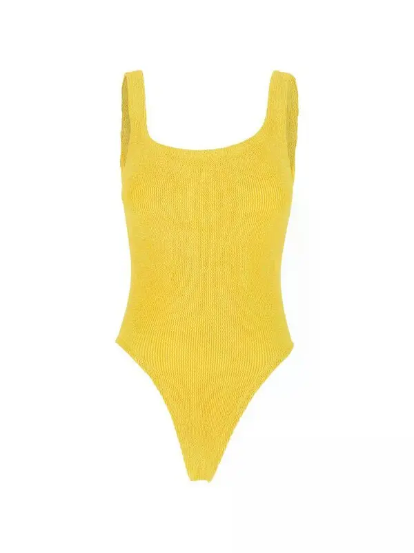 Hunza G Square-neck Crinkle One-piece Swimsuit - Yellow