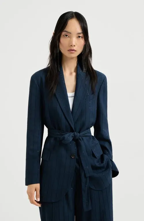 Brunello Cucinelli Striped Blazer With Belt