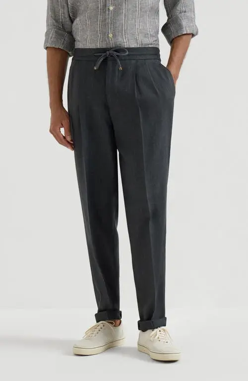 Brunello Cucinelli Trousers With Drawstring And Pleats - Anthracite