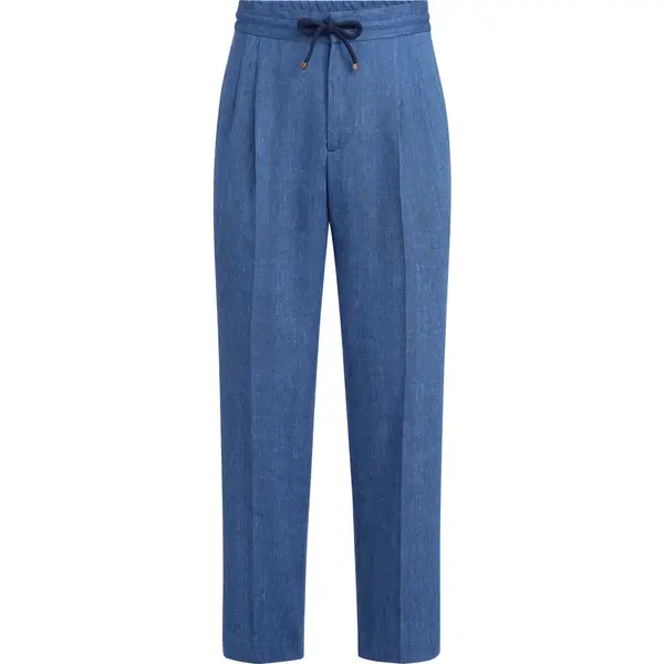 Brunello Cucinelli Trousers With Drawstring And Pleats - Denim