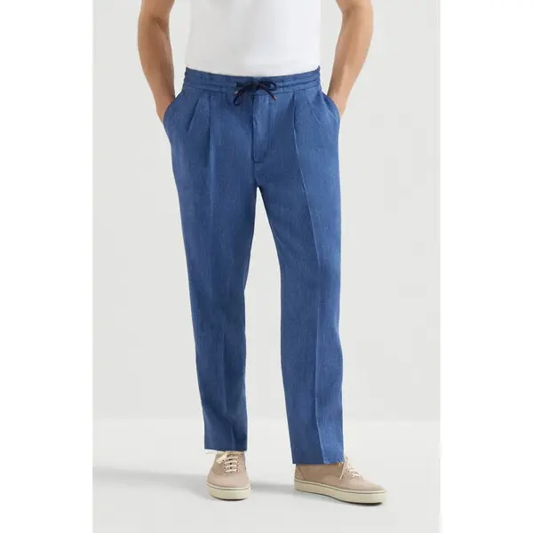 Brunello Cucinelli Trousers With Drawstring And Pleats - Denim