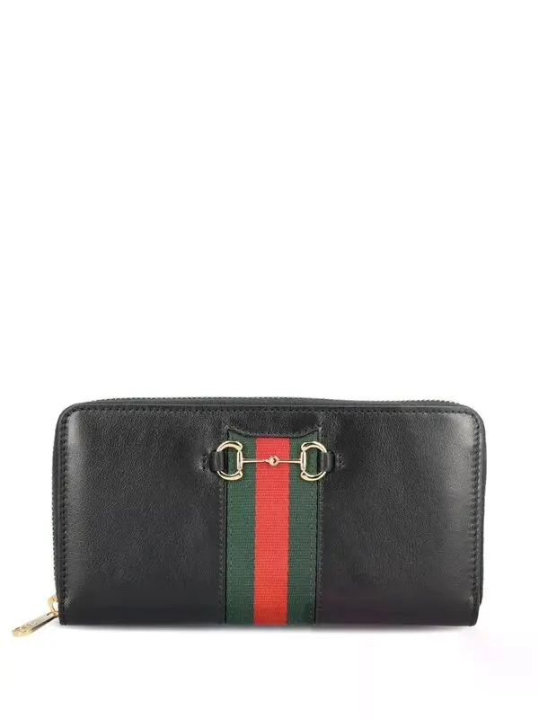 Gucci Horsebit Web Zip Around Wallet - Black