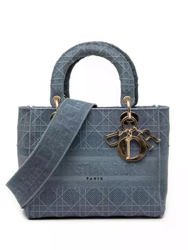 Dior 2020 Medium Canvas Cannage Lady D-lite Satchel - Blue