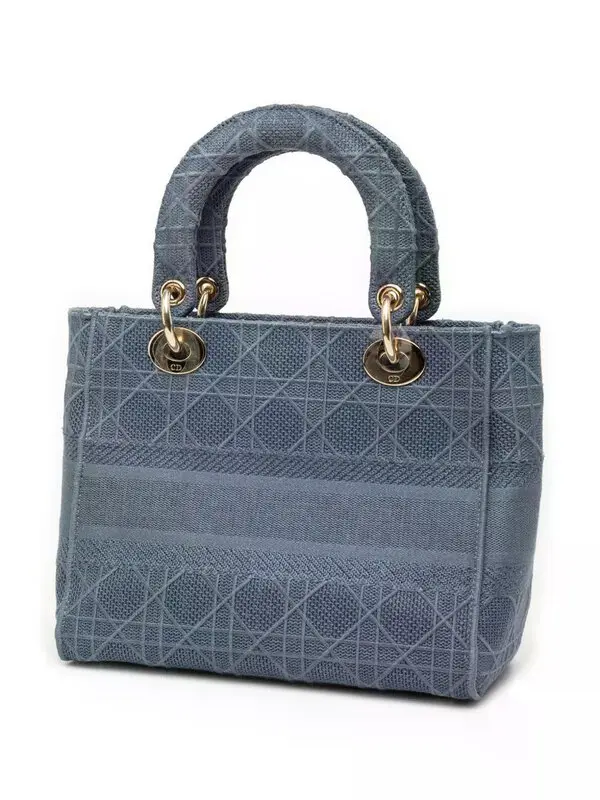 Dior 2020 Medium Canvas Cannage Lady D-lite Satchel - Blue