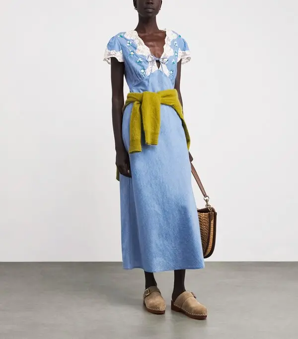 Embroidered Amari Bud Midi Dress - Blue