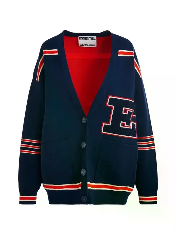 Essentiel Antwerp Striped Letter-appliqué Cardigan