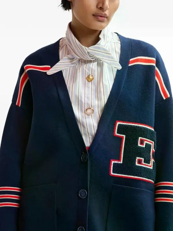 Essentiel Antwerp Striped Letter-appliqué Cardigan