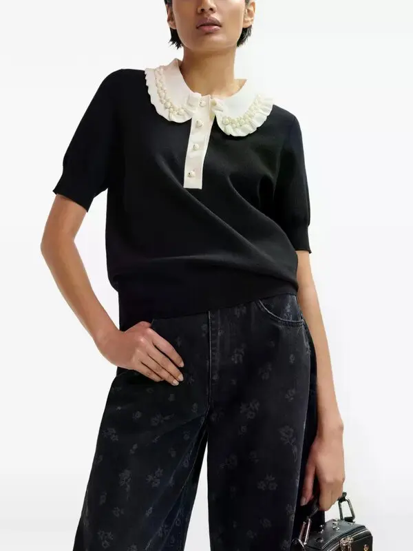 Essentiel Antwerp Jewelry Ruffled Beaded Polo Shirt