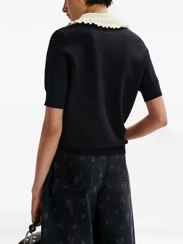 Essentiel Antwerp Jewelry Ruffled Beaded Polo Shirt